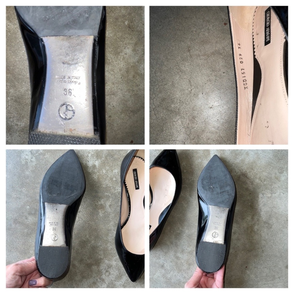 Giorgio Armani Black Patent Pointy Toe Flat Pumps - Gem